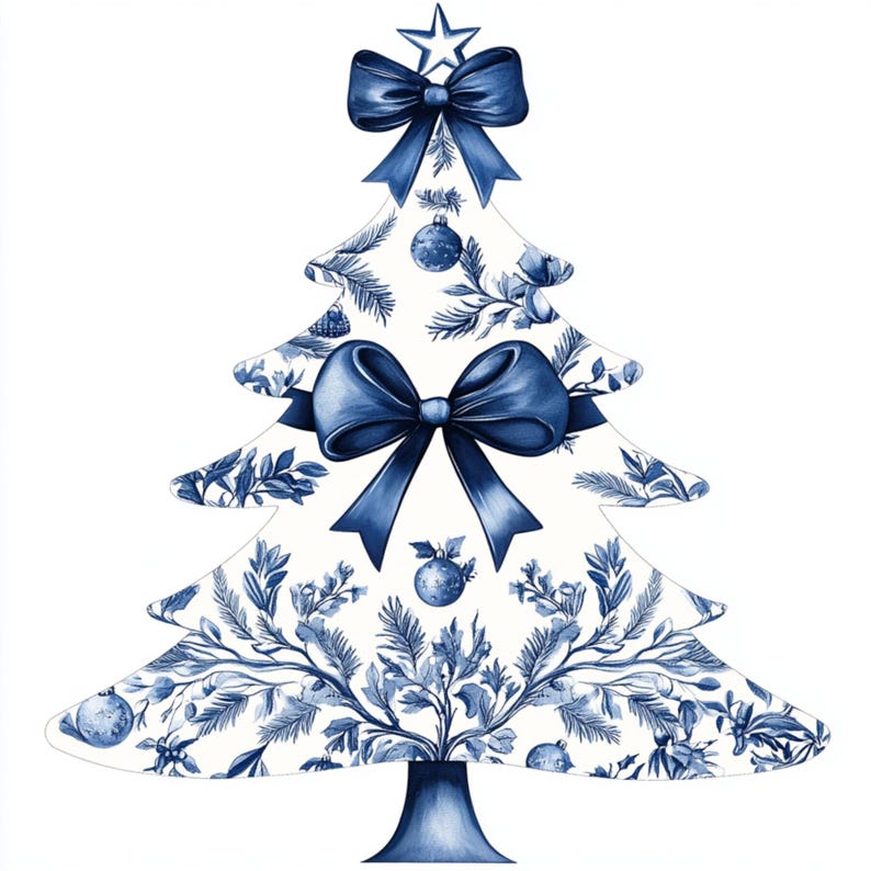 Chinoiserie Tree, Blue Xmas Art, Elegant Holiday, Delft Christmas ...