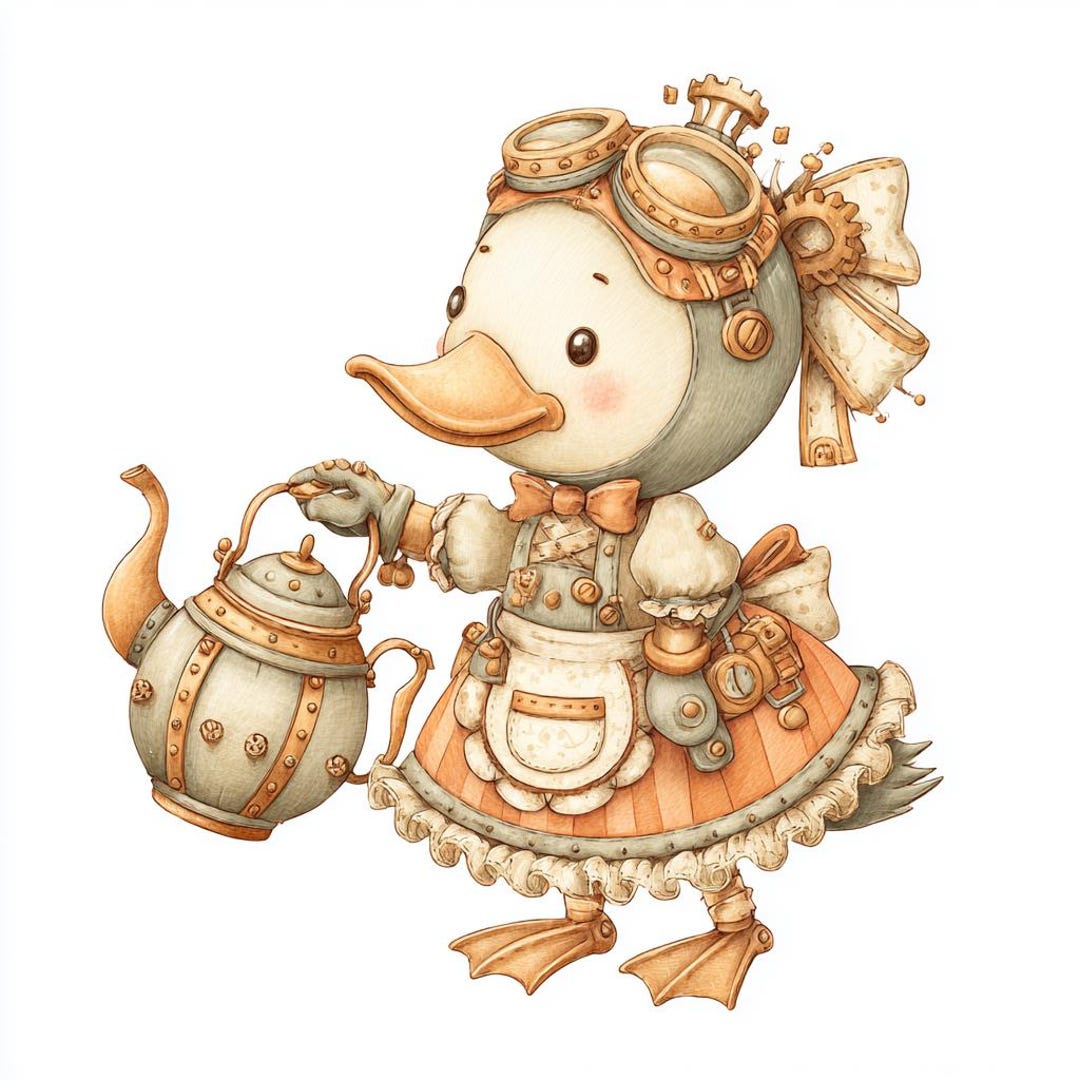 Cute Duck, Tea Party Art, Steampunk Toy, Apron Animal, Gear Teapot ...