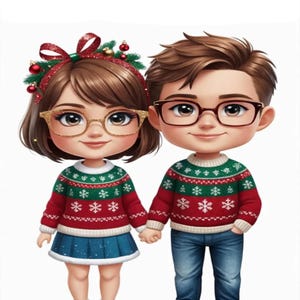 10 Cute Christmas Couples Clipart Bundle, Boy and Girl Clipart, Digital ...