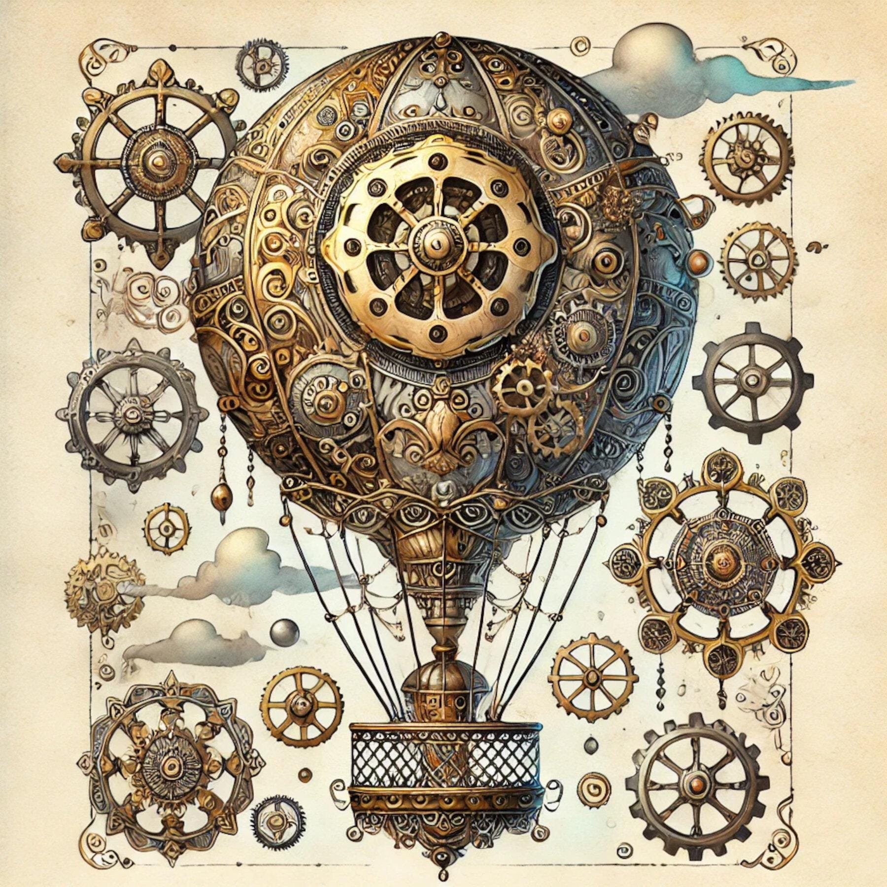 Steampunk Balloon, Gear Balloon, Vintage Flight, Clockwork Airship ...