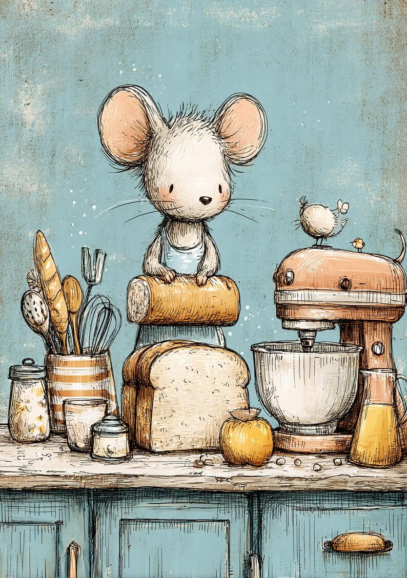 Baking Mouse, Mouse Kitchen, Mouse Chef, Cute Mouse, Mouse Baking Bread ...