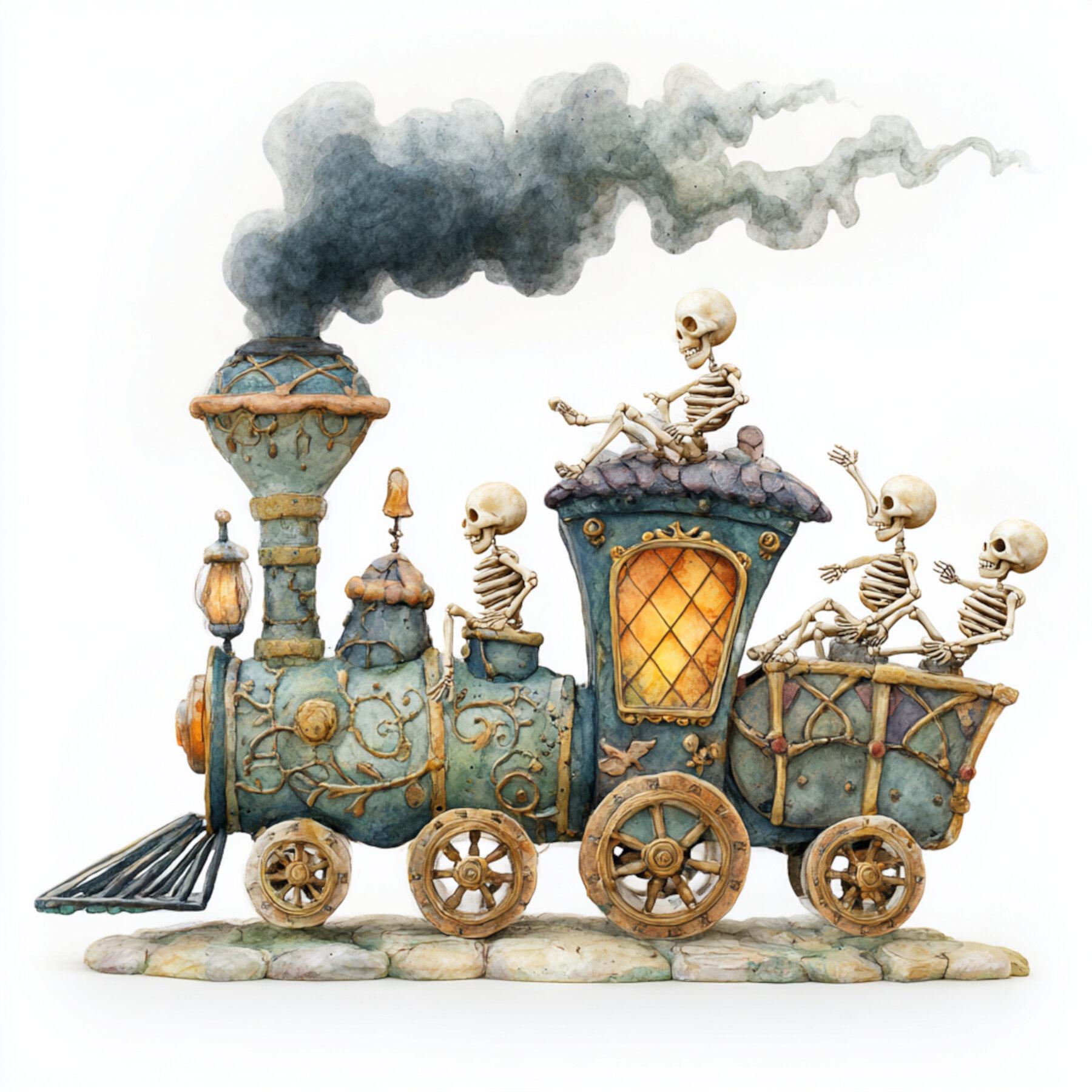 Skeleton Train, Spooky Train, Haunted Engine, Halloween Art, Ghost ...