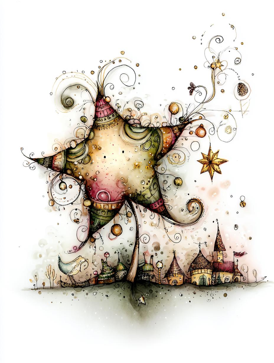 Whimsical Star Clipart, Enchanted Christmas Star Illustrations, Fantasy ...