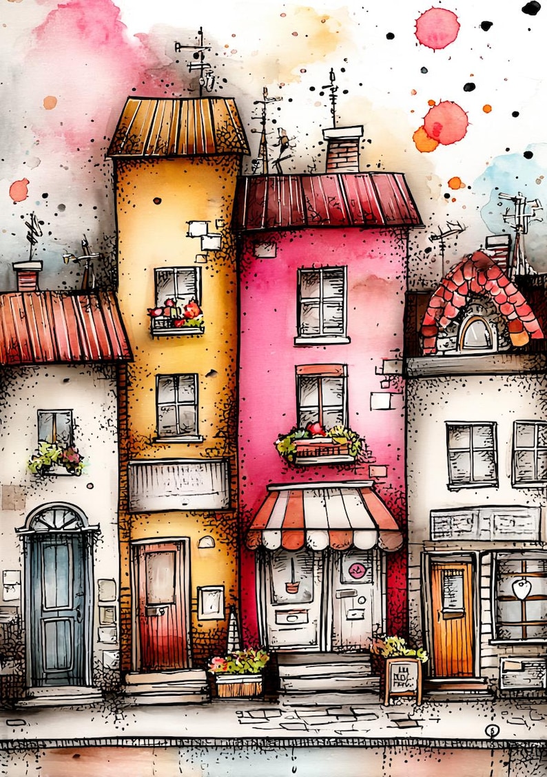 Candy Shop Art, Sweet Shop Art, Whimsical Town, Colorful Shops, Striped ...