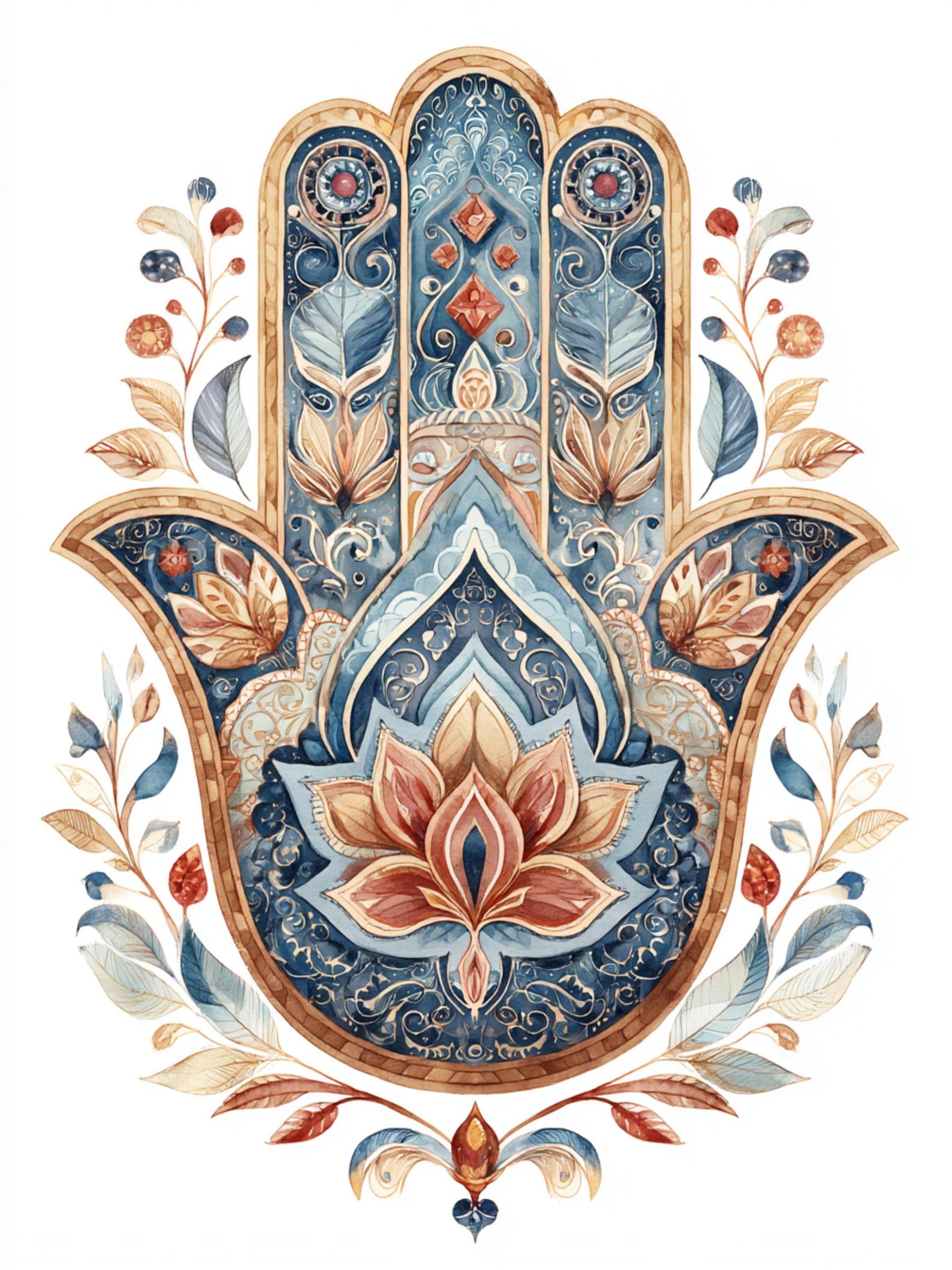 Hamsa, Hamsa Clipart, Blue Hamsa Art, Floral Hamsa, Boho Hand Art ...