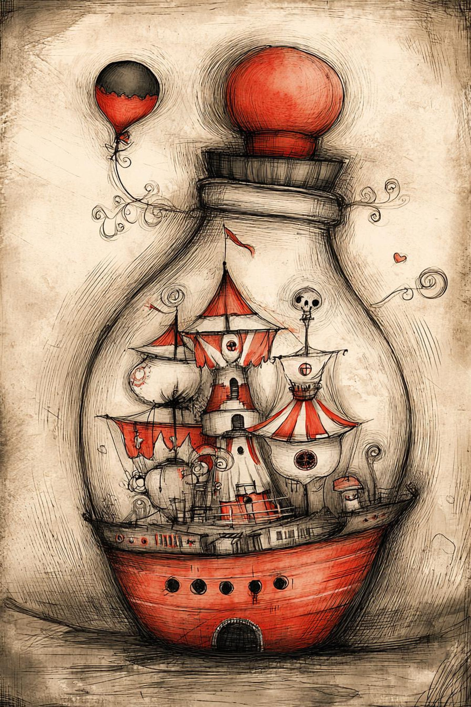 Gothic Ship, Spooky Boat, Eerie Voyage, Creepy Cute, Haunted Art, Red ...