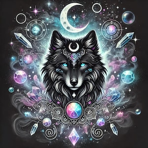 Crystal Mythical Wolf, Crystal, Celestial, Whimsical Clipart, Ethereal ...