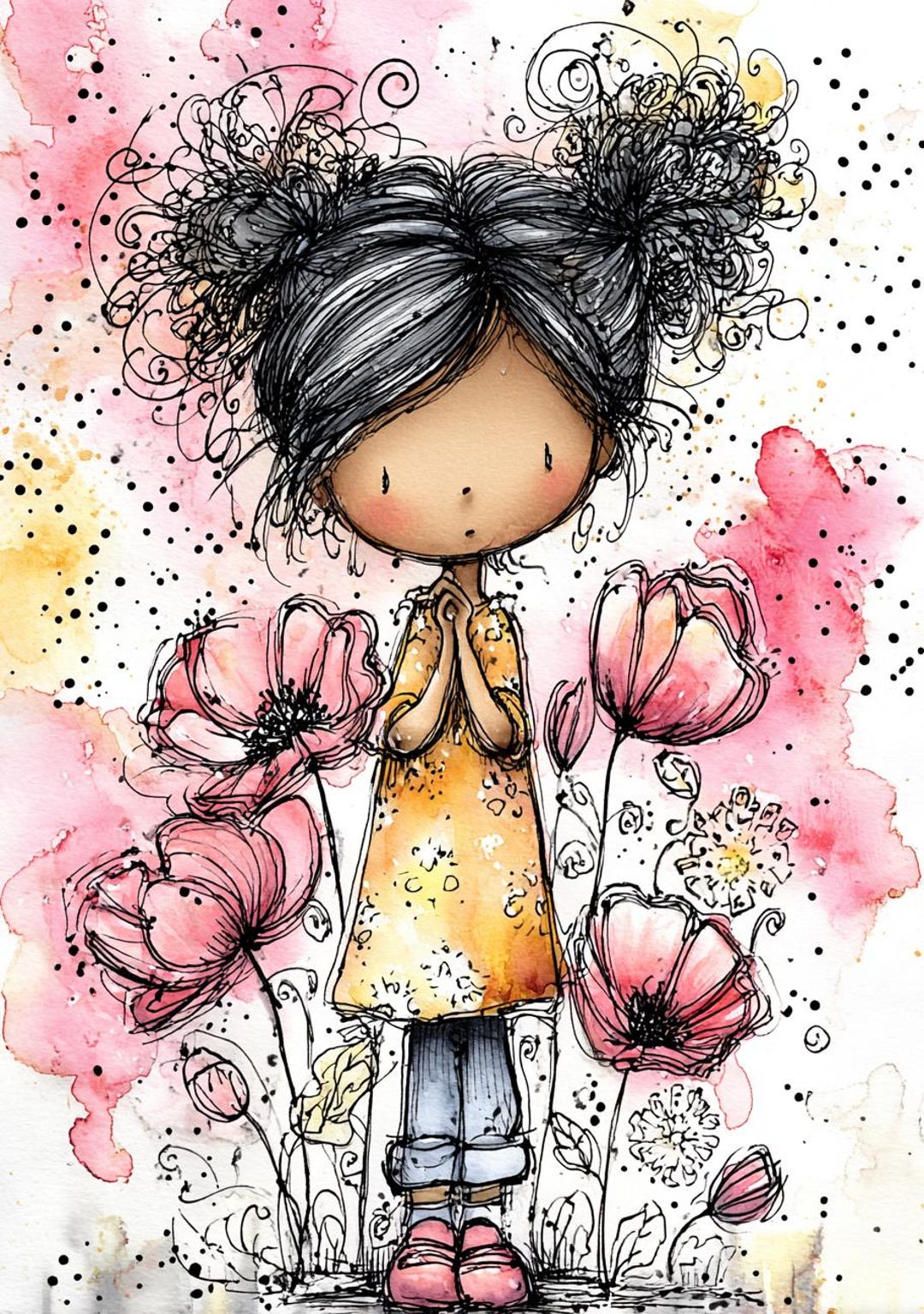Poppy Art, Poppy Flower Art, Girl With Flowers, Cute Girl Art, Floral ...