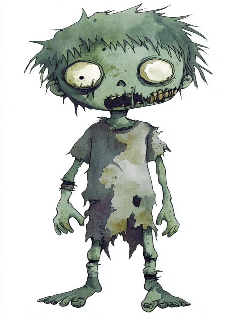 Zombie Kid Art, Cute Undead Boy, Halloween Zombie, Watercolor Zombie ...