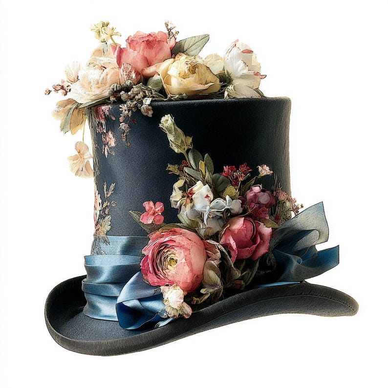 Victorian Floral Top Hat CLIPART, Romantic Vintage Millinery Art ...