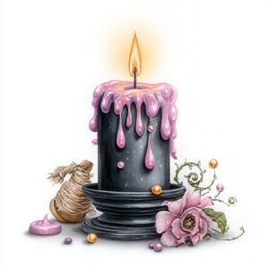 Goth Candle Art, Dark Candle, Witchy Decor, Pink Wax Drip, Gothic Flame ...