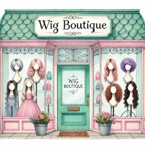 The Wig Store, Wig Shop Clipart, Boutique Store Art, Pastel Storefronts ...