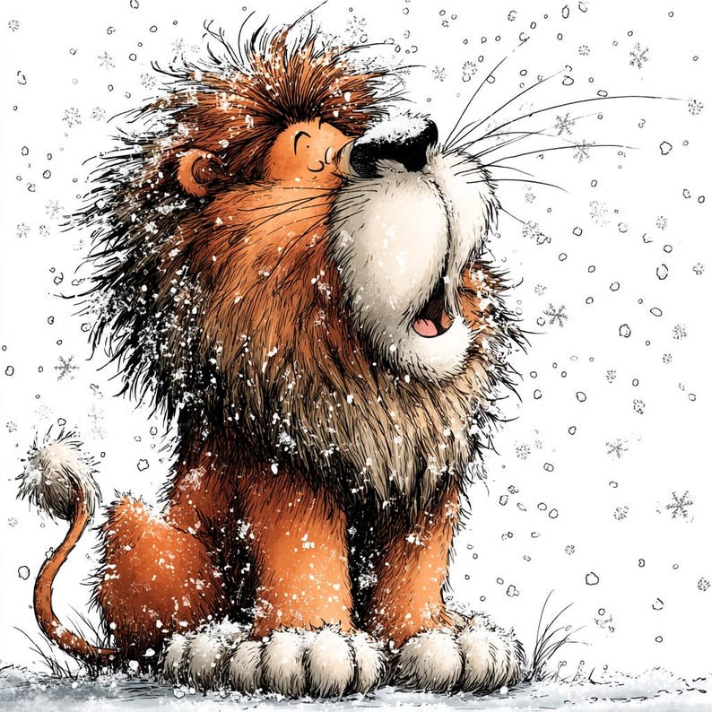 Snowflake Lion Clipart, Winter Lion Illustrations, Cozy Christmas ...
