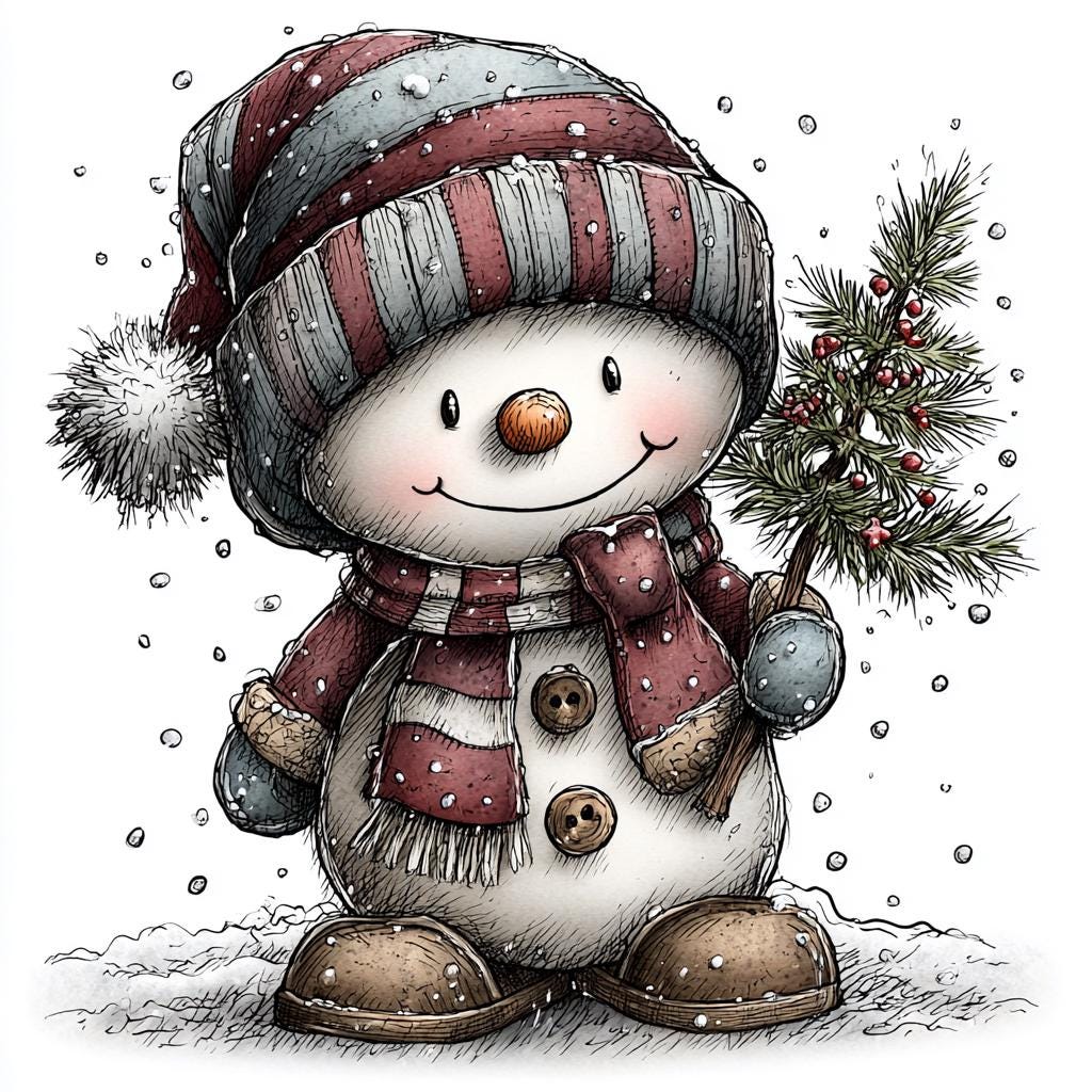 Holly Snowman Clipart Set, Cozy Winter Pngs, Cute Christmas Digital Art ...