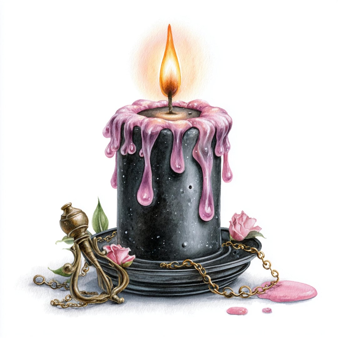 Goth Candle Art, Dark Candle, Witchy Decor, Pink Wax Drip, Gothic Flame ...