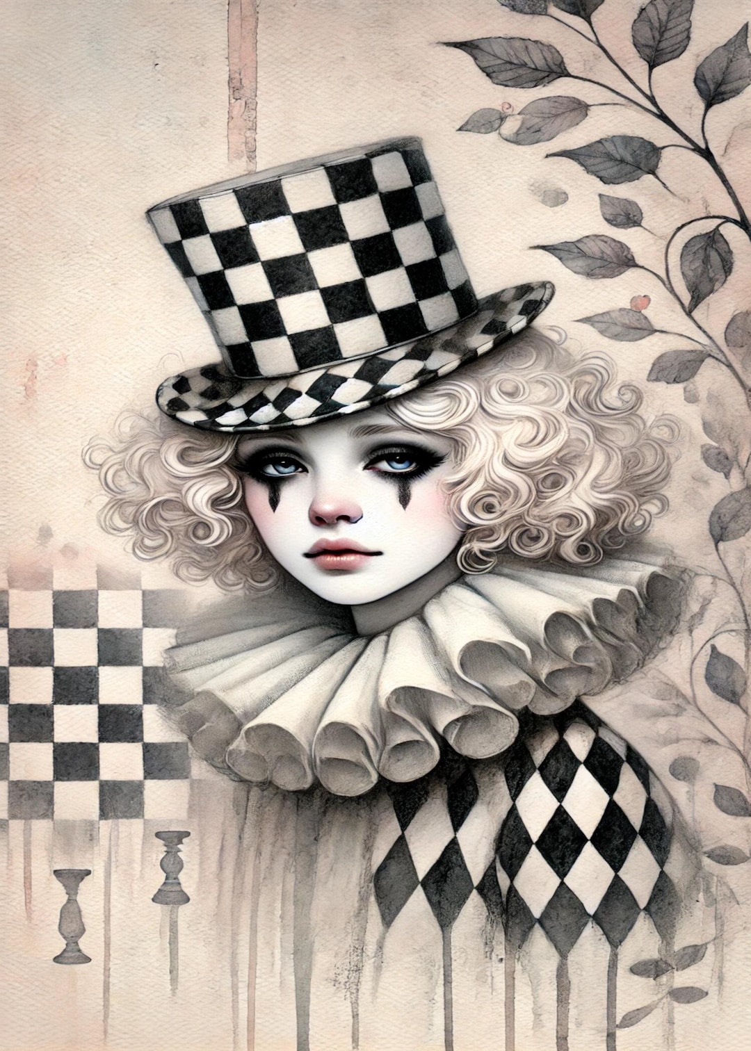 Harlequin, Whimsical Harlequin, Watercolour Art, Checkerboard Theme ...