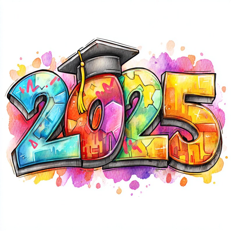 Grad 2025,senior Art ,class of 2025,school Graffiti, Cap Clipart,2025 ...