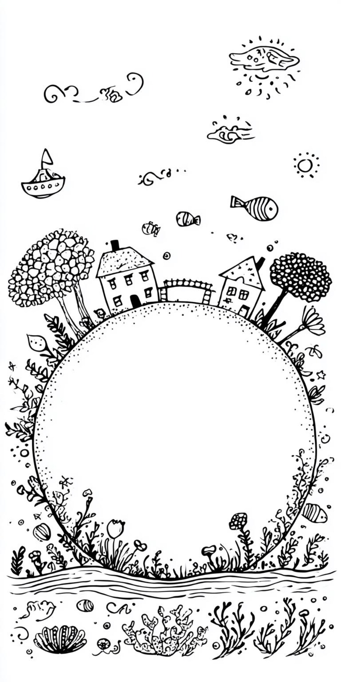 Whimsical Circular World CLIPART, Hand Drawn Doodle Planet Scenes ...