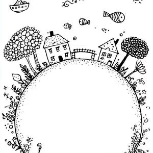Whimsical Circular World CLIPART, Hand Drawn Doodle Planet Scenes ...