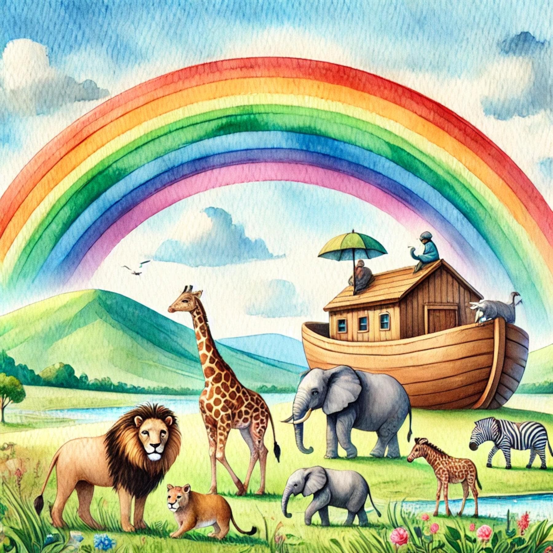 Noah's Ark Story, Biblical Flood, Animals Two by Two, Rainbow Promise ...