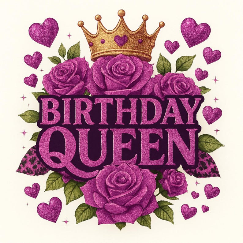Birthday Queen CLIPART, Rose Crown Design, Glam Birthday Text, Feminine ...