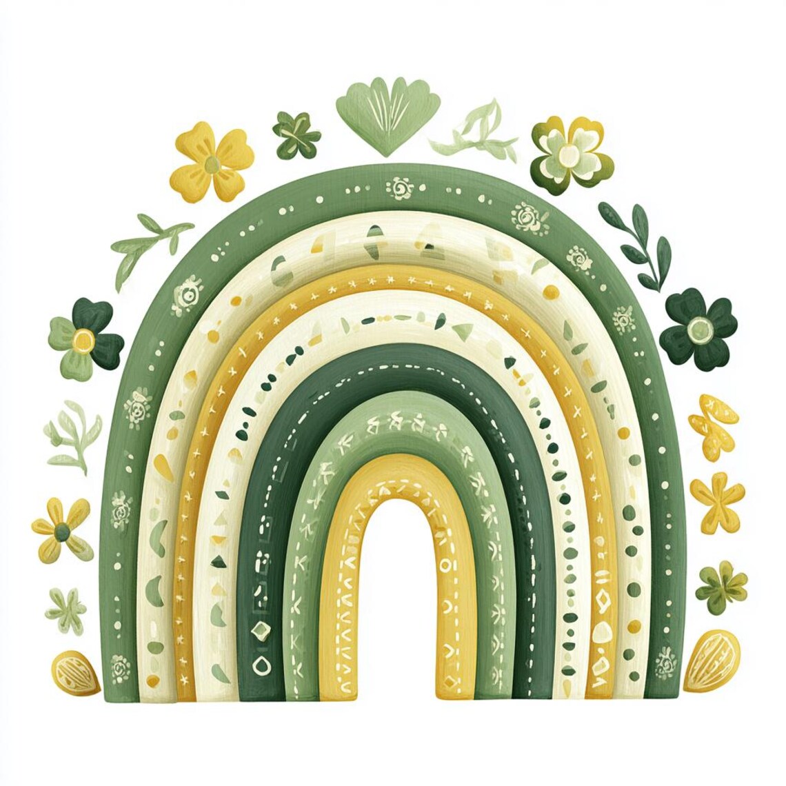 St Patricks Day CLIPART, Boho Rainbow Arches With Clover Florals, Sage ...