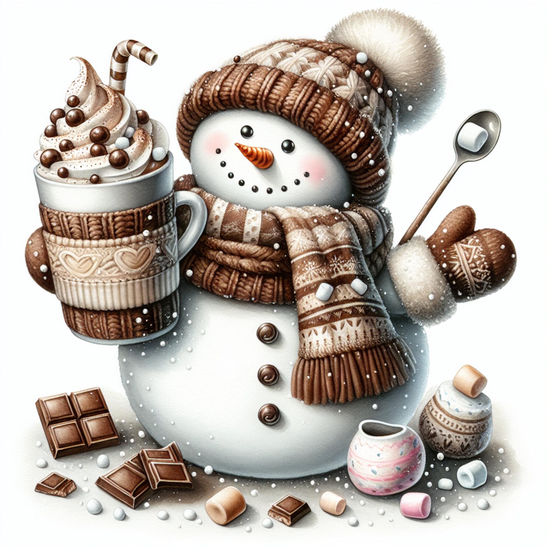 10 Hot Chocolate Snowmen, Snowman Clipart, Hot Chocolate, Marshmallows ...
