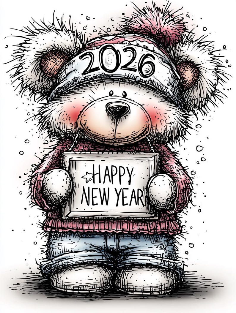 New Year 2026 Teddy Bear Clipart, Cute Bear With Sign, Happy New Year ...