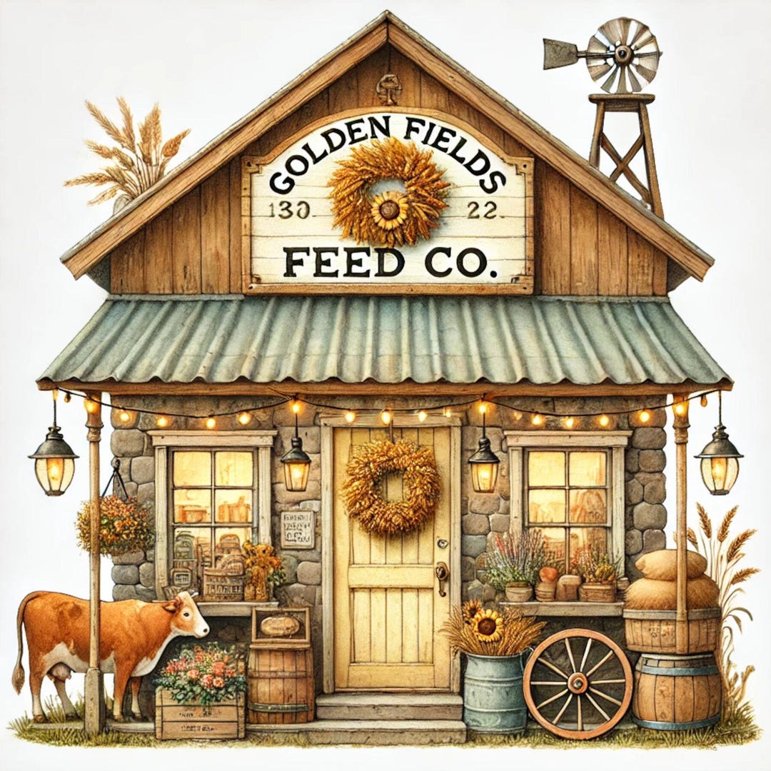 Farm Feed Store, Farm Shop Clipart, Feed Store Art, Rustic Shop ...