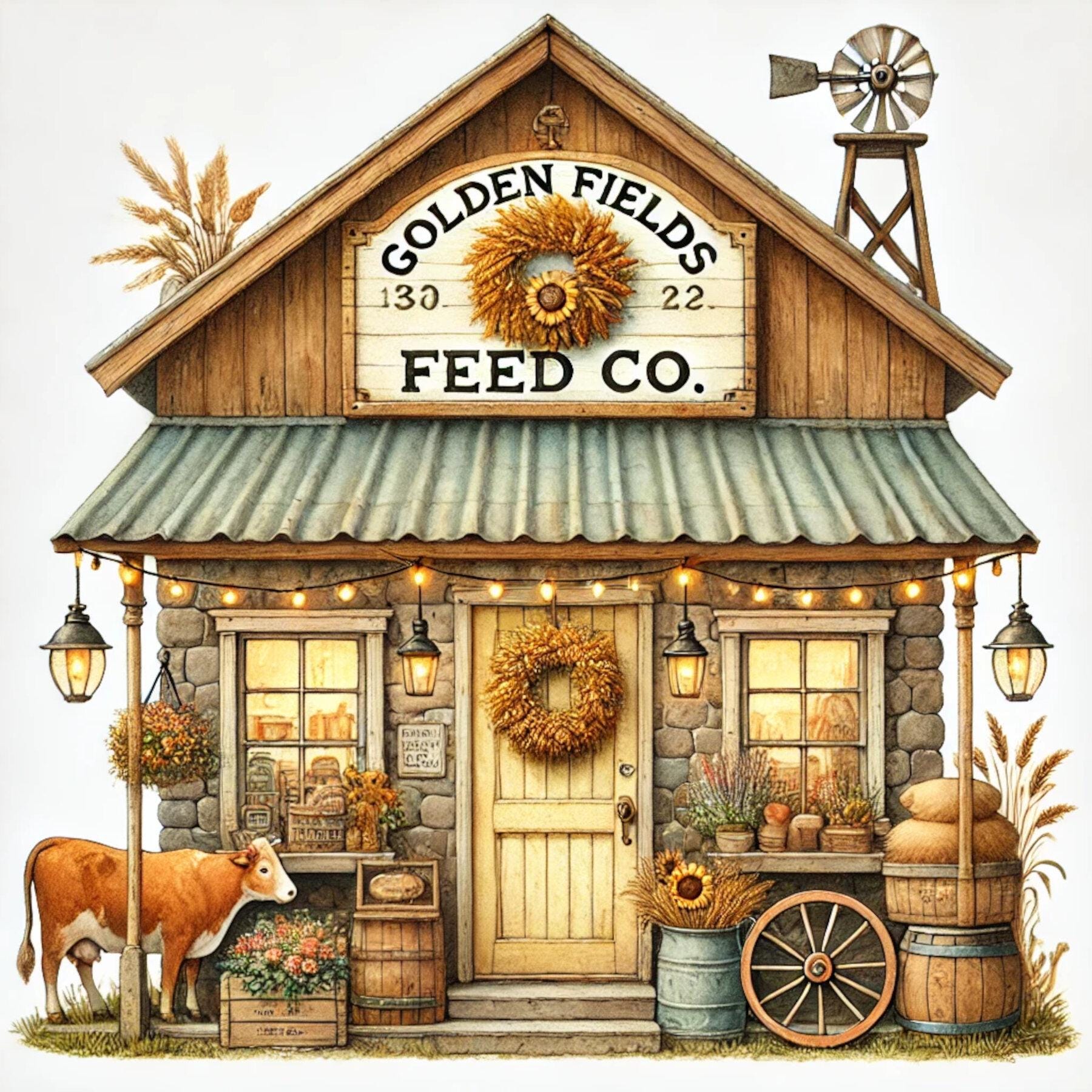 Farm Feed Store, Farm Shop Clipart, Feed Store Art, Rustic Shop ...