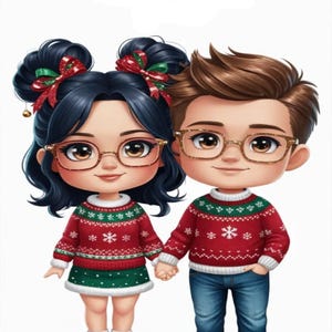 10 Cute Christmas Couples Clipart Bundle, Boy and Girl Clipart, Digital ...