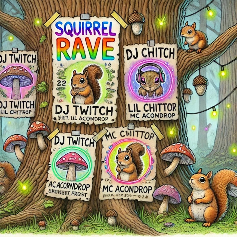 Nuts After Dark, Squirrel Rave, Forest Party, Cute Animals, Watercolor ...
