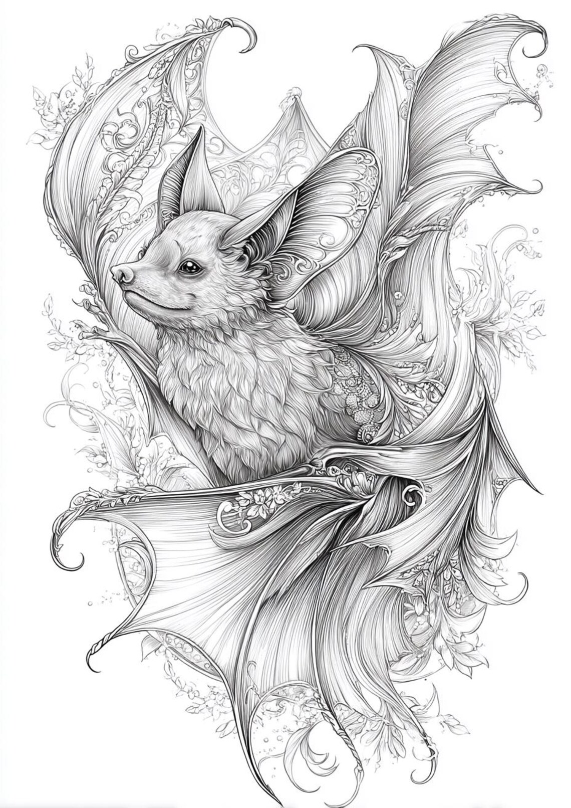 Baroque Batlings, Fantasy Bat Art, Bat Line Art, Gothic Bat Print ...