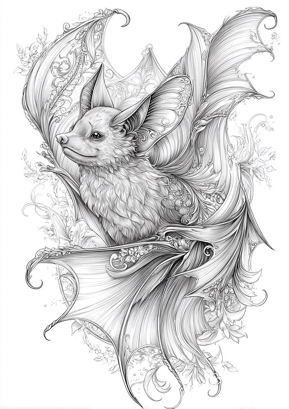 Baroque Batlings, Fantasy Bat Art, Bat Line Art, Gothic Bat Print ...