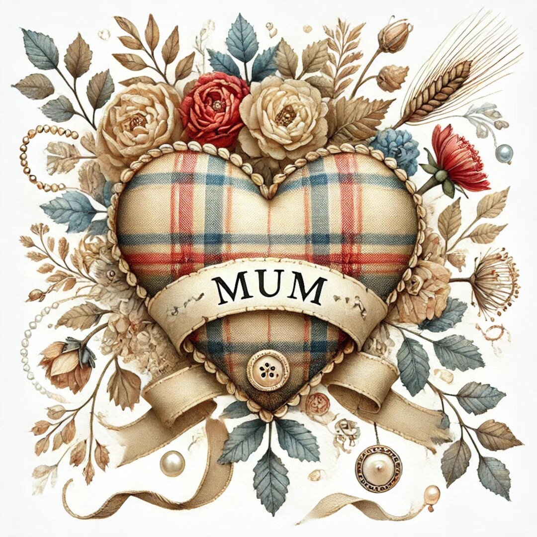 Patchwork Mum, Mum Heart Clipart, Mothers Day Heart, Plaid Heart Art ...