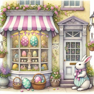Easter Shop, Easter Shop Art, Bunny Shop Clipart, Spring Storefront ...