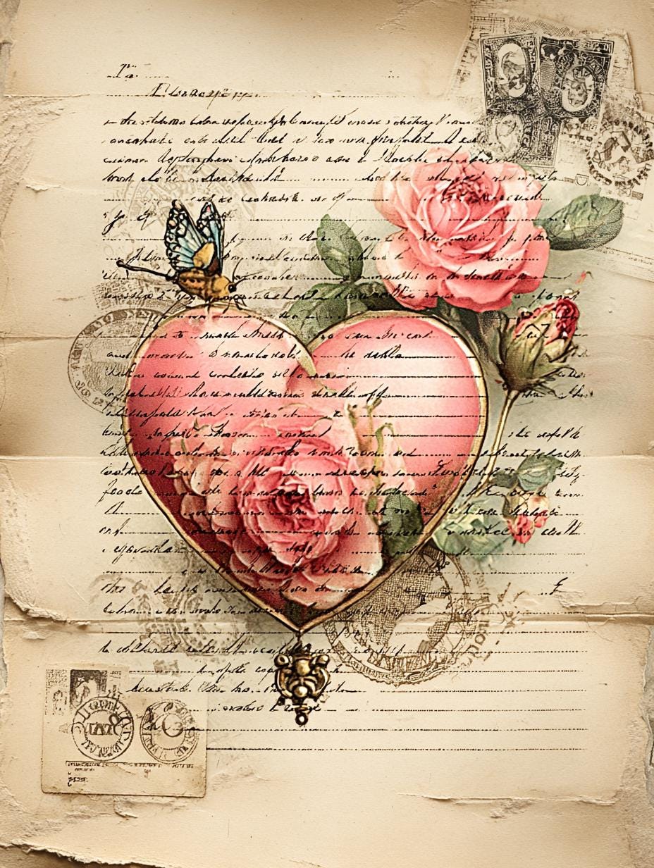 Vintage Floral Heart CLIPART, Antique Love Letter Collage, Romantic ...
