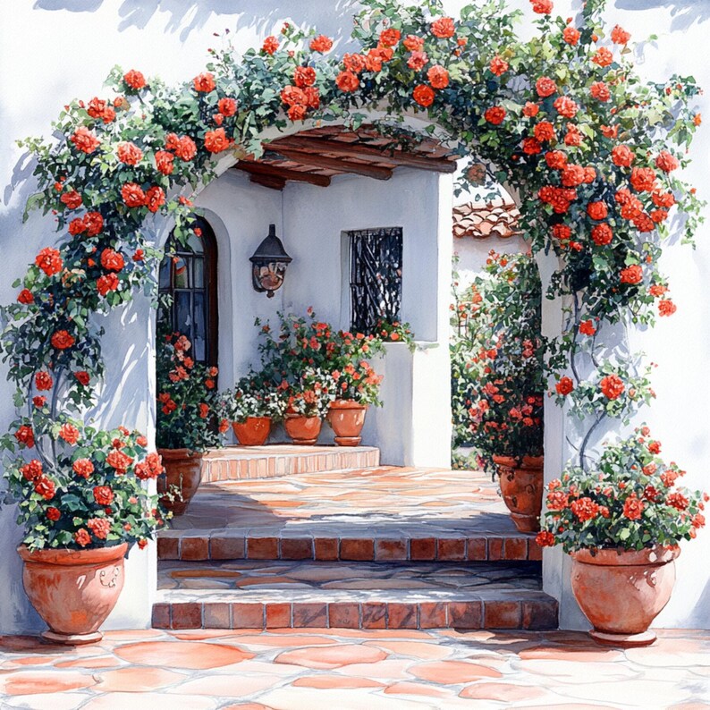 Italian Courtyard, Villa Wall Art, Garden Arch Art, Patio Print, Tuscan ...