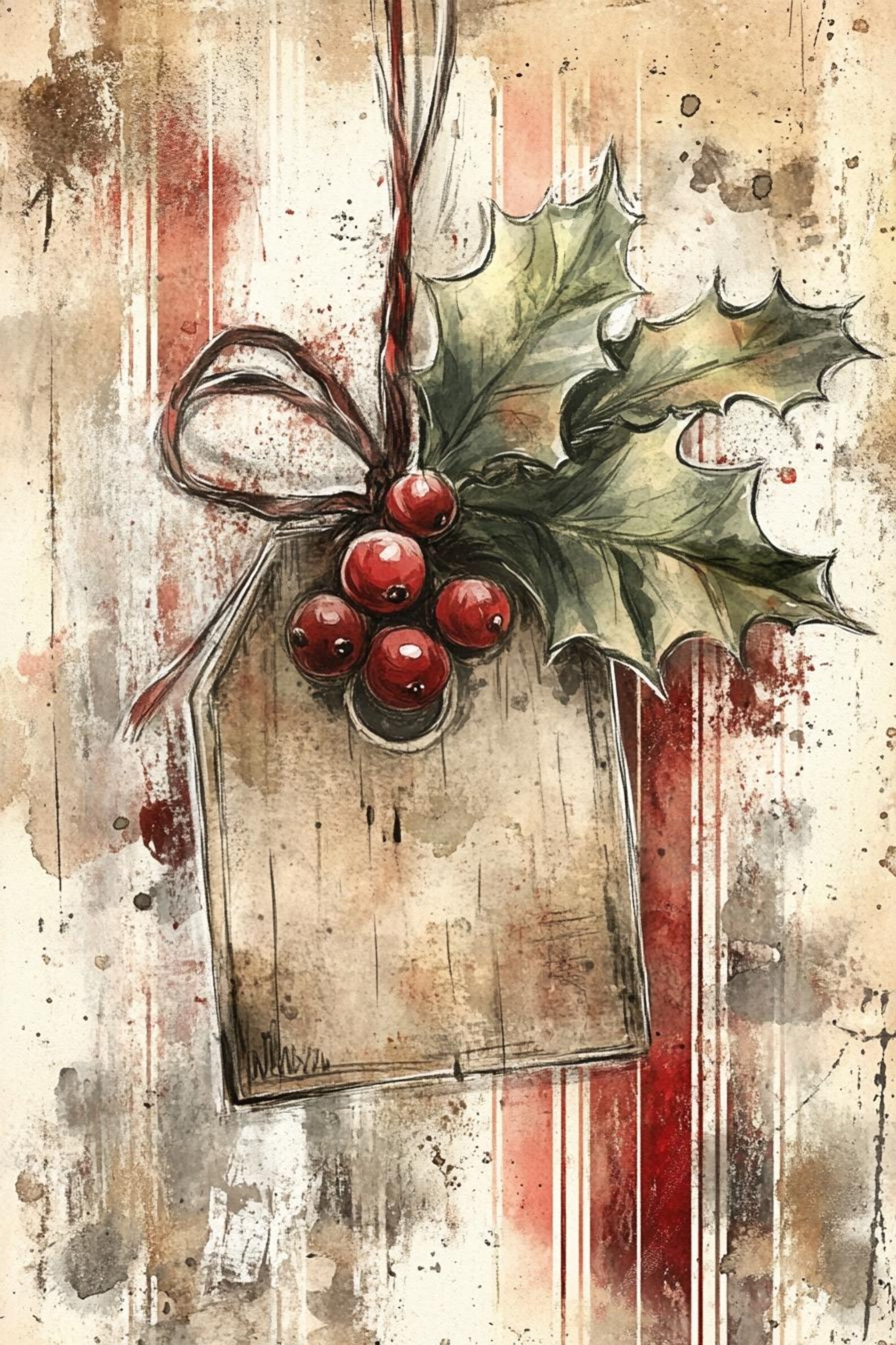 Rustic Christmas Tag PNG Set, Vintage Holly and Berry Clipart, Aged ...