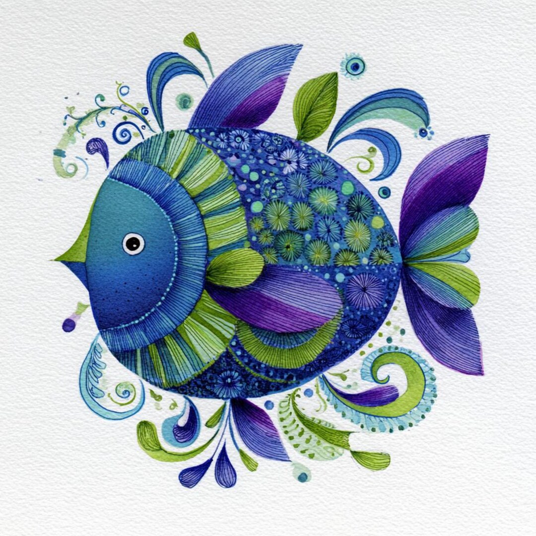 Funky Fish Art, Ocean Wall Art, Whimsical Fish, Tropical Fish Art ...