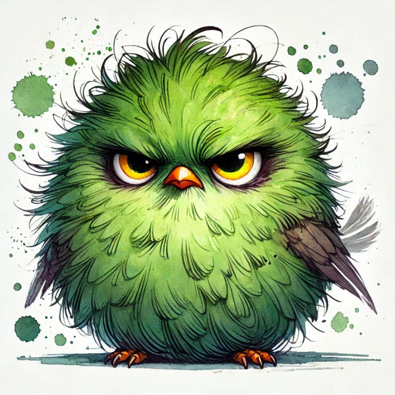 10 Grumpy Birds Clipart, Cute Fluffy Birds, Digital Clipart, Watercolor ...