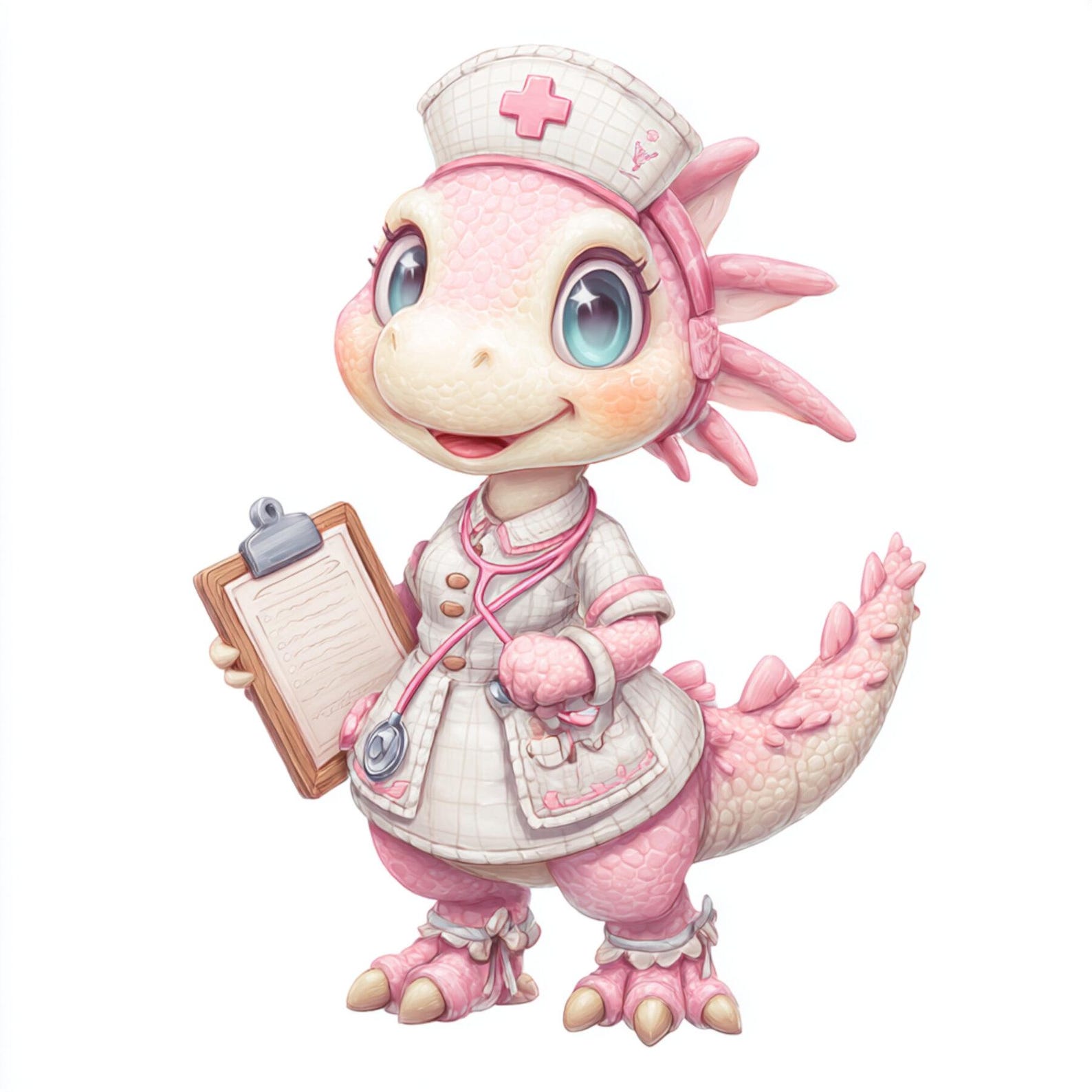 Cute Nurse Dino, Dino Clipart, Nurse Dragon, Baby Dino Art, Pink Dino ...