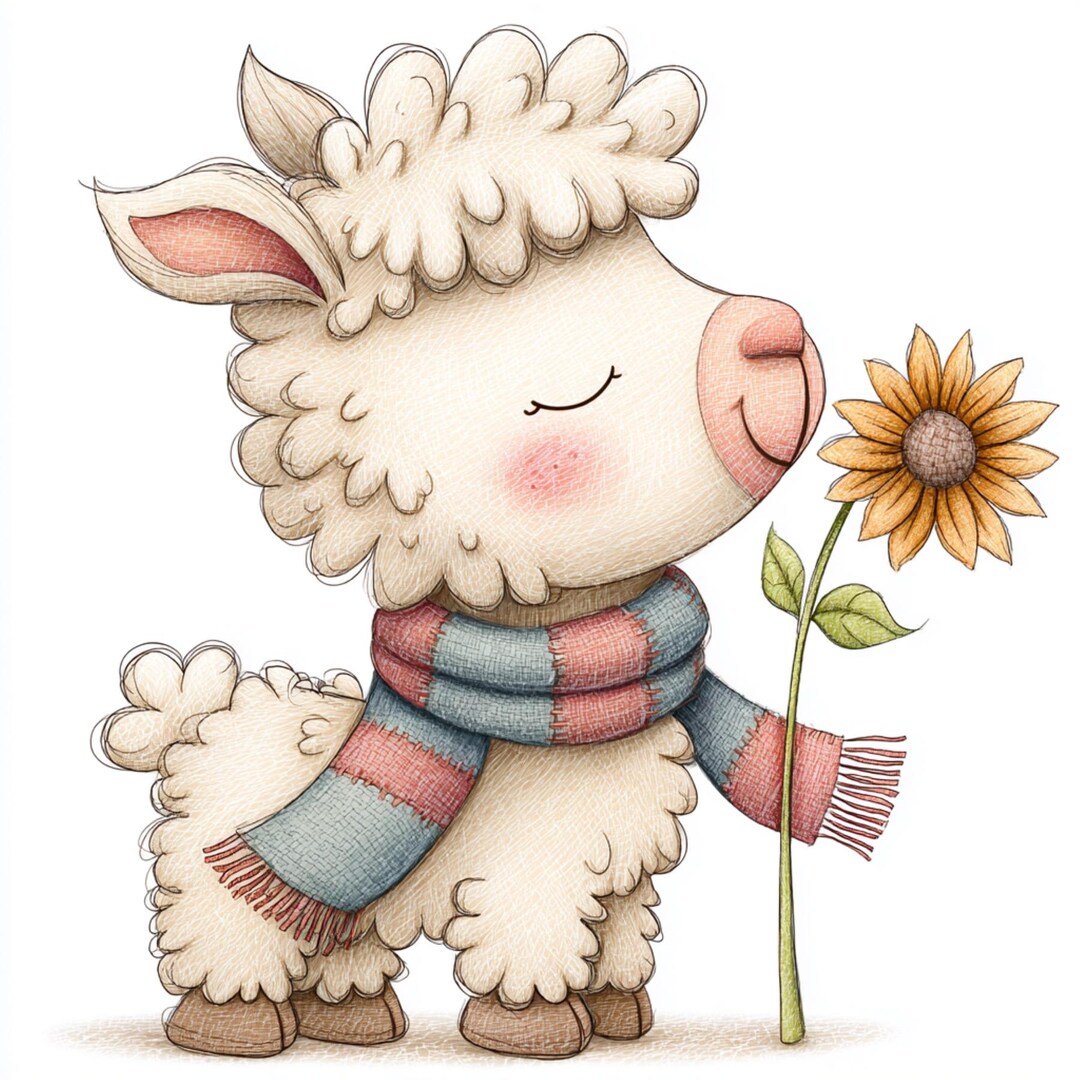 Alpaca Art, Cute Alpaca, Sunflower Art, Kids Animal Art, Baby Llama ...