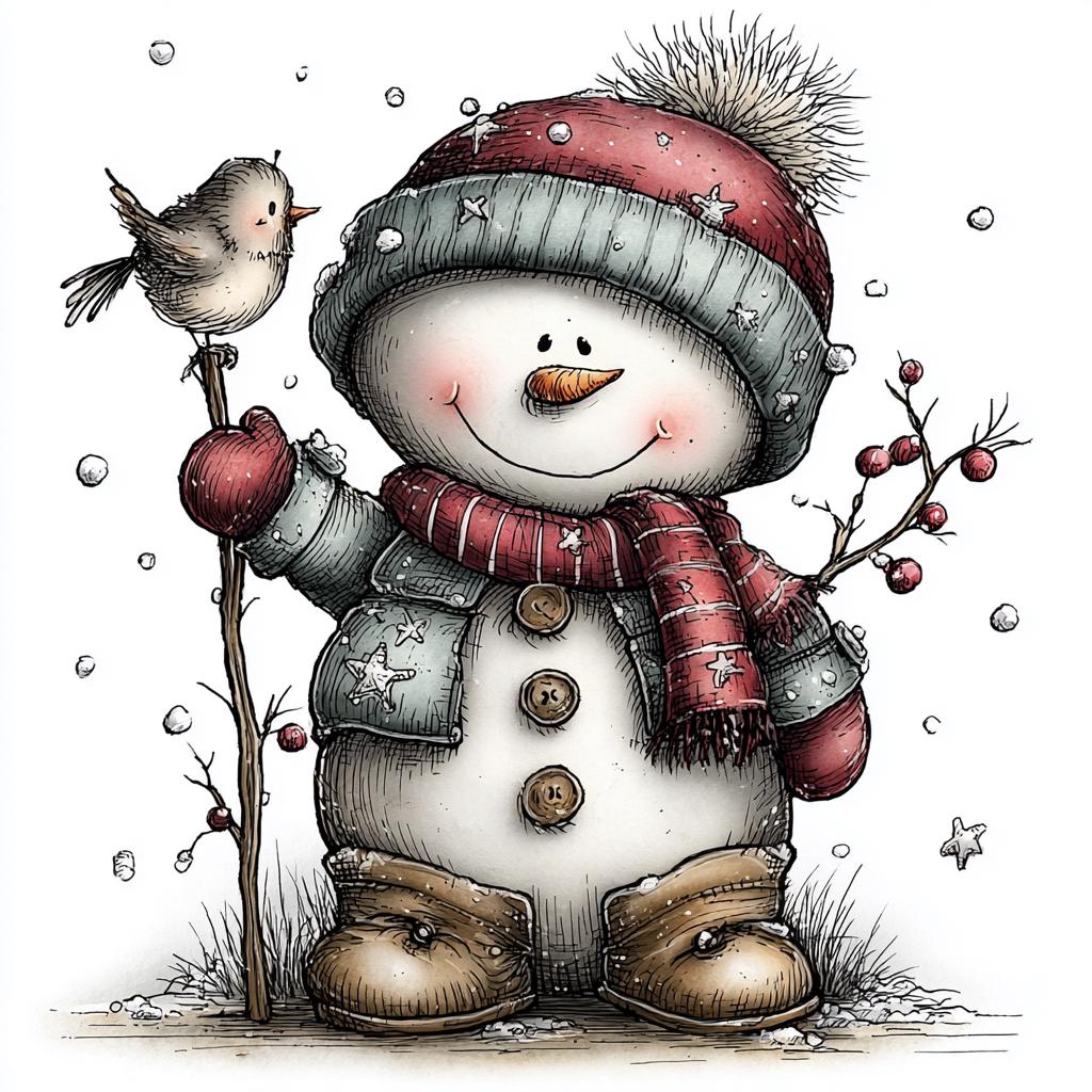Holly Snowman Clipart Set, Cozy Winter Pngs, Cute Christmas Digital Art ...