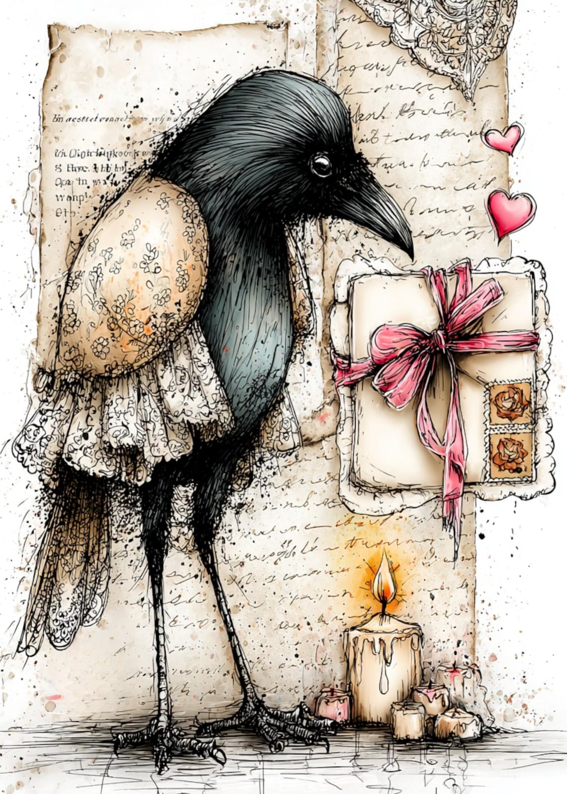 Love Letter Crows, Gothic Valentine Ravens, Vintage Bird Art, Romantic ...