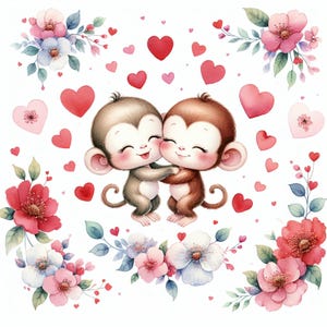 Monkey Love, Whimsical Clipart, Valentines Day, 14th February, Romance ...