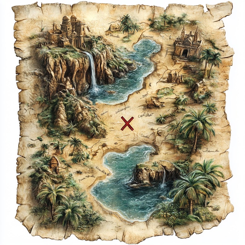 Treasure Map, Pirate Map, Old Map Art, X Marks Map, Vintage Map ...