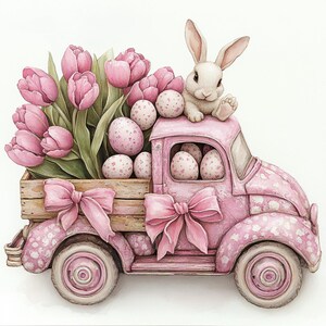 Bunny Blossom Truck, Easter Truck Art, Pink Bunny Truck, Spring Truck ...