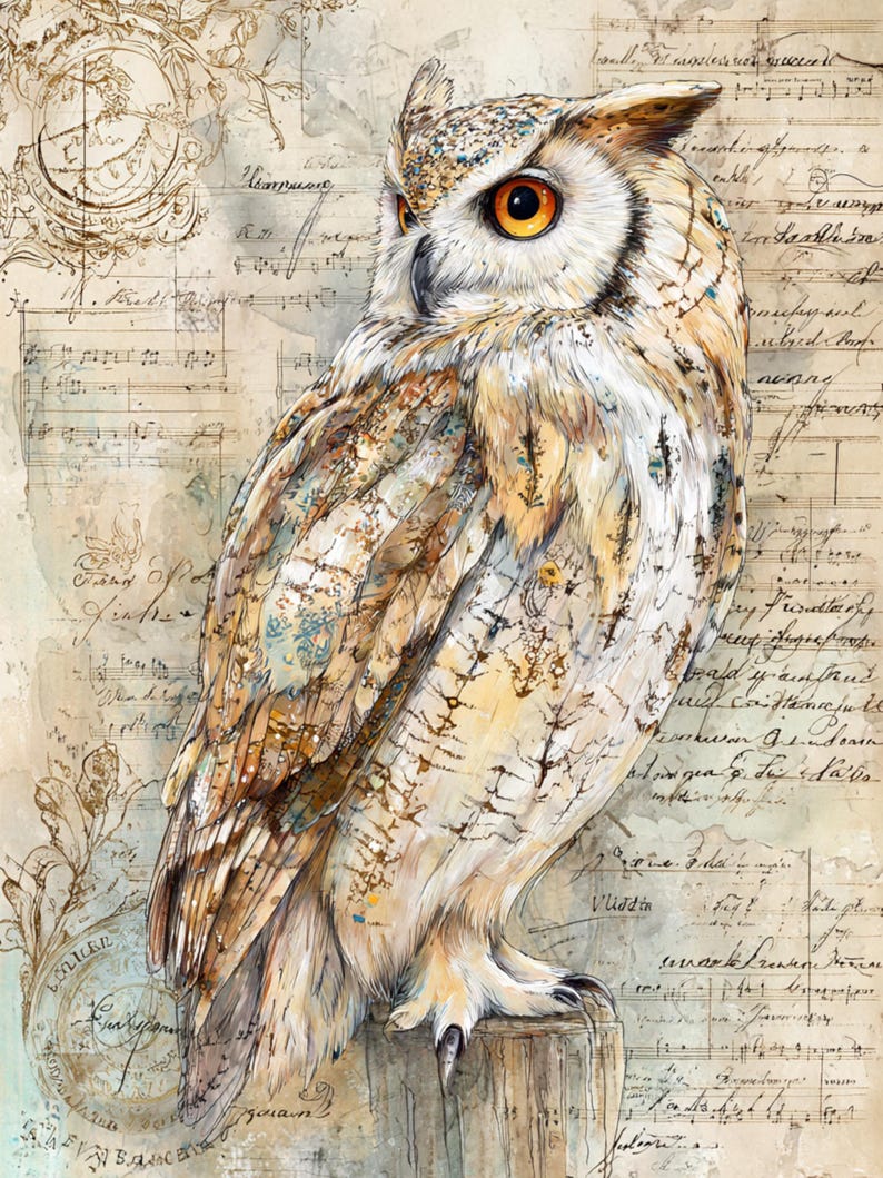 Owl Art Print, Vintage Owl, Script Owl Art, Watercolor Owl, Wise Owl ...