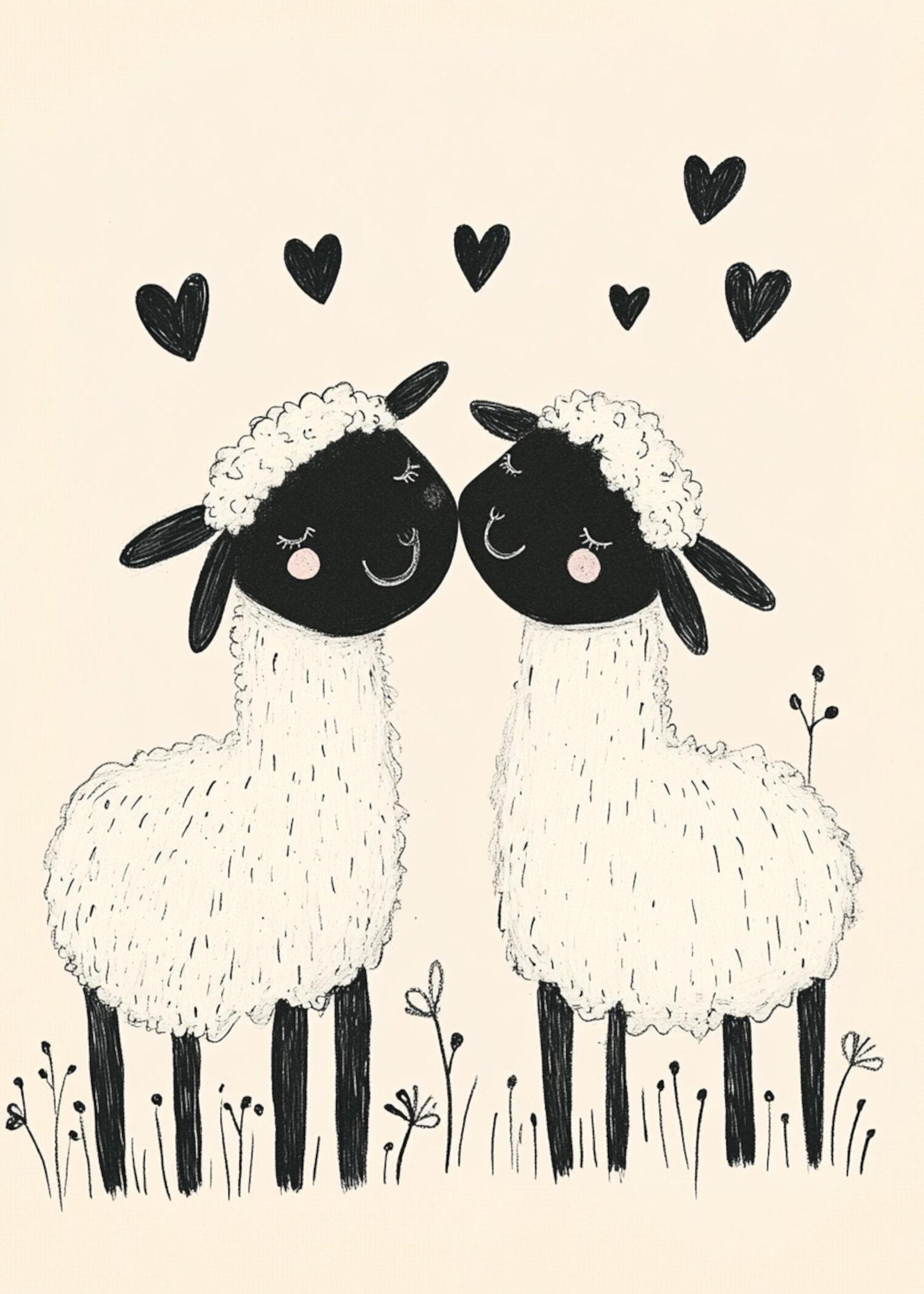 I Love Ewe, Cute Sheep Art, Lamb Couple, Love Animals, Kawaii Drawing ...